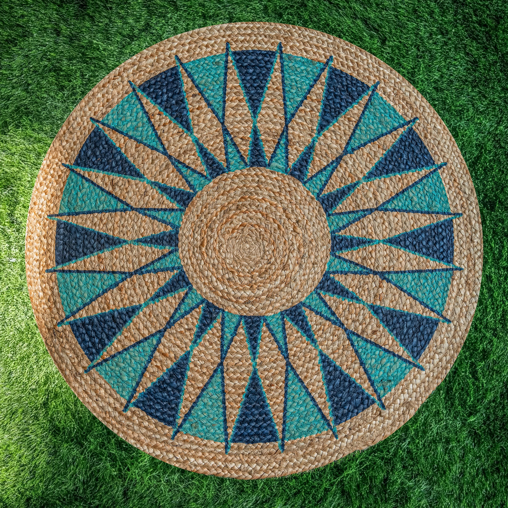 Amhara Round Printed Jute Floor Mat – Oblique