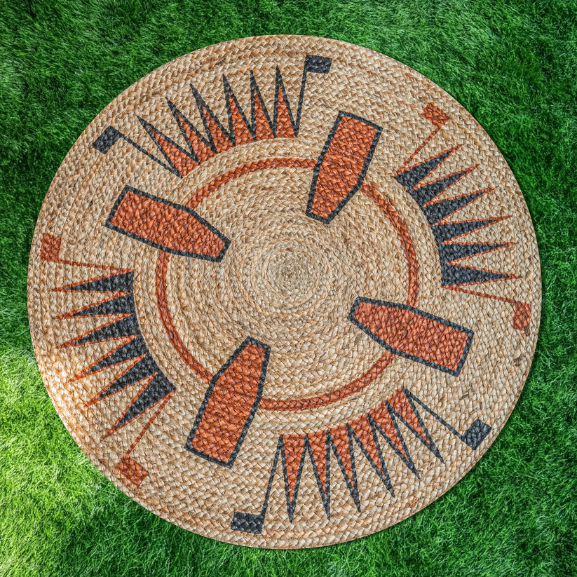 Yoruba Round Printed Jute Floor Mat – Oblique